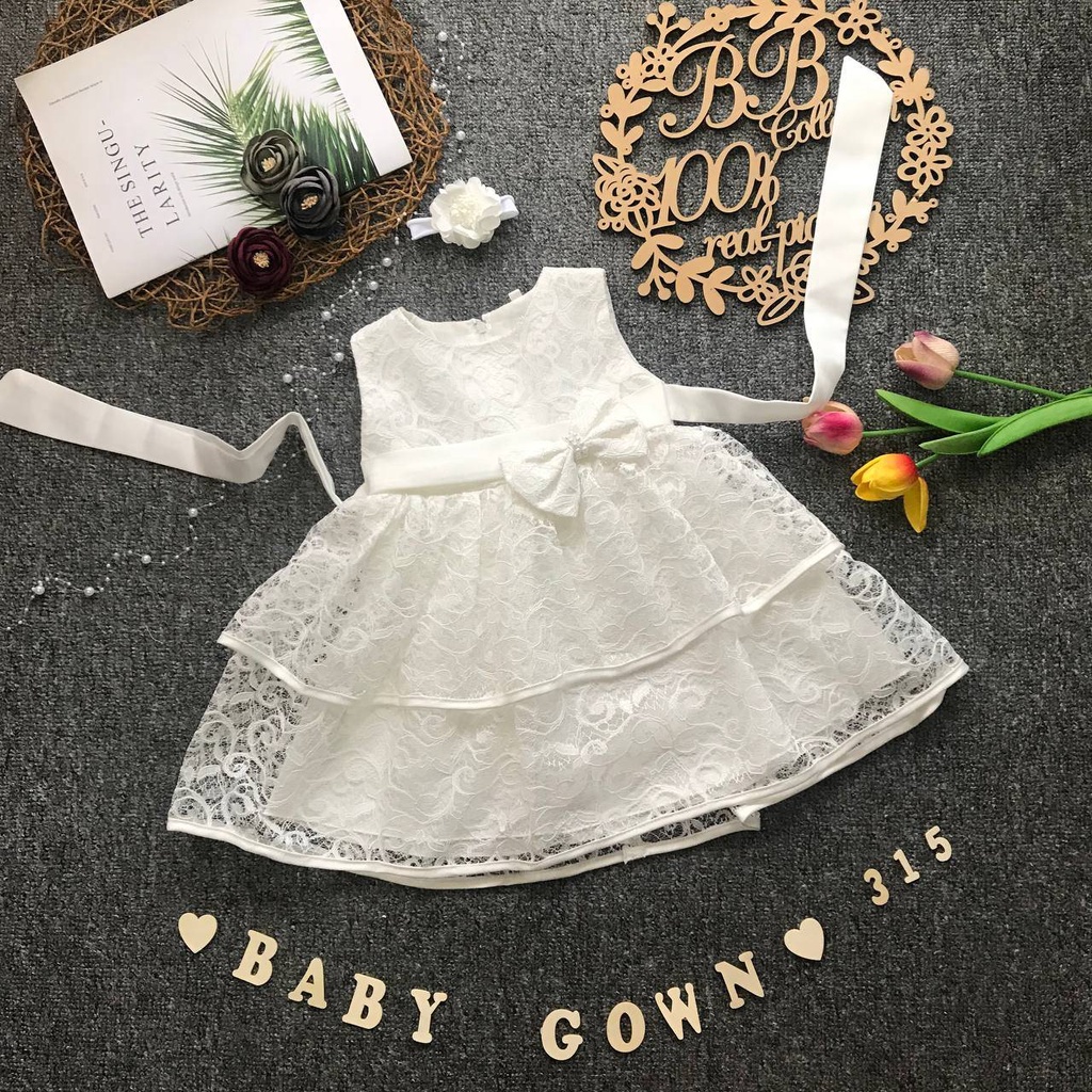 Baby Newborn Princess Sleeveless Gown Lace Dress Kids with Headband 315 ...