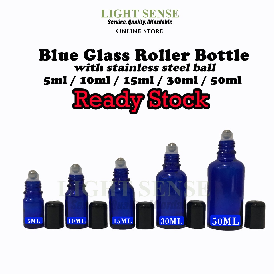 Blue Glass Roller Bottle with Stainless Steel Ball 5ml 10ml 15ml 30ml ...