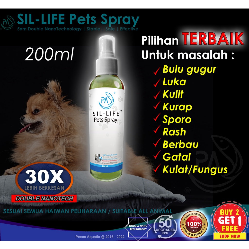 PA Sil Life Pets Spray (200ml) 50ppm nano silver copper pet dog cat ...