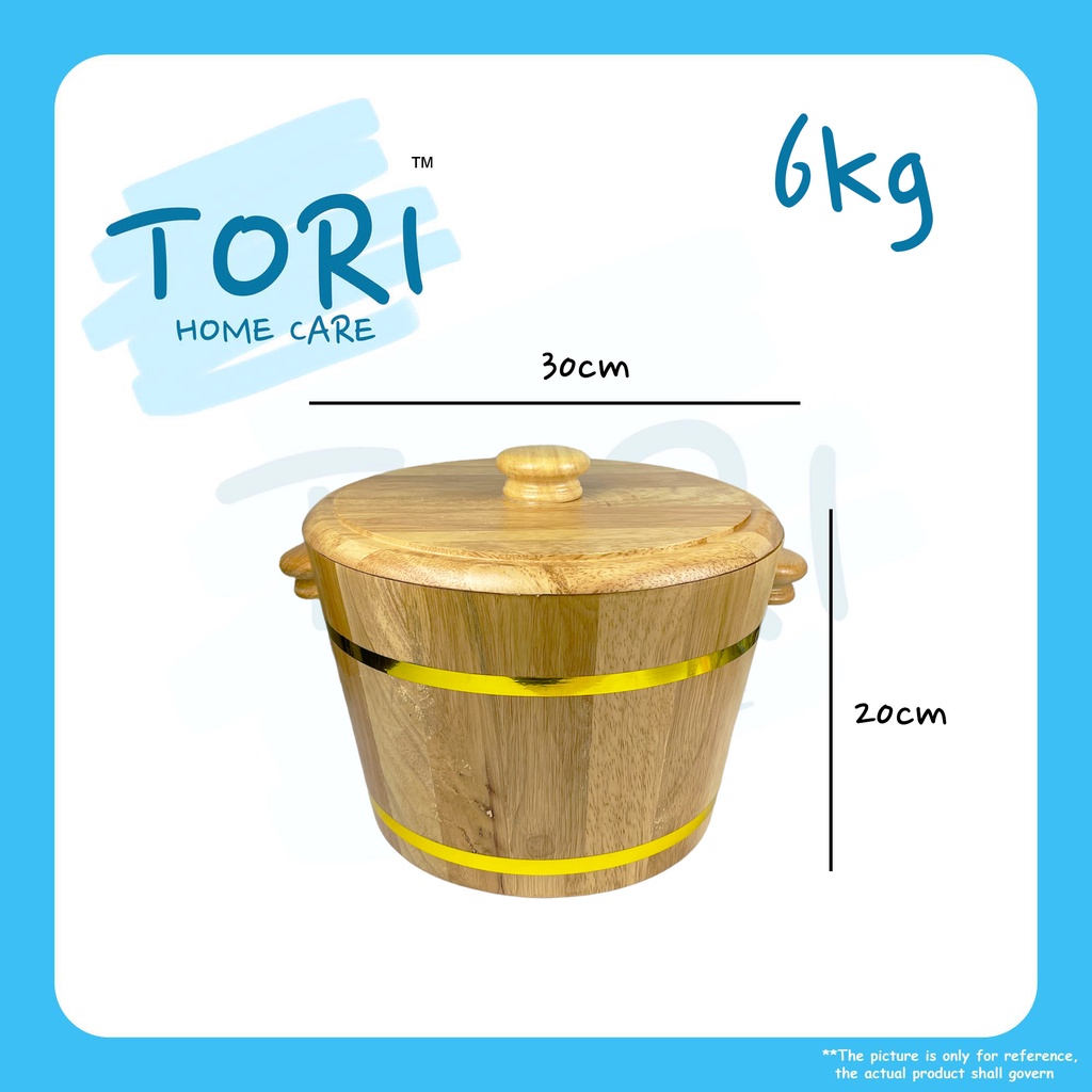 TORI HOME Wooden Rice Bucket 6kg 12kg | Bekas Beras Kayu | Solid Wooden ...