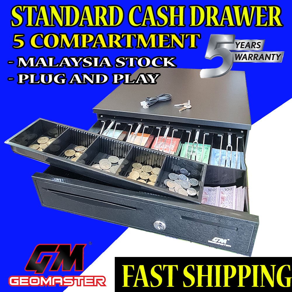 Standard Cash Drawer 5 Compartment Cash Drawer Cashier Box RJ-11 Key ...