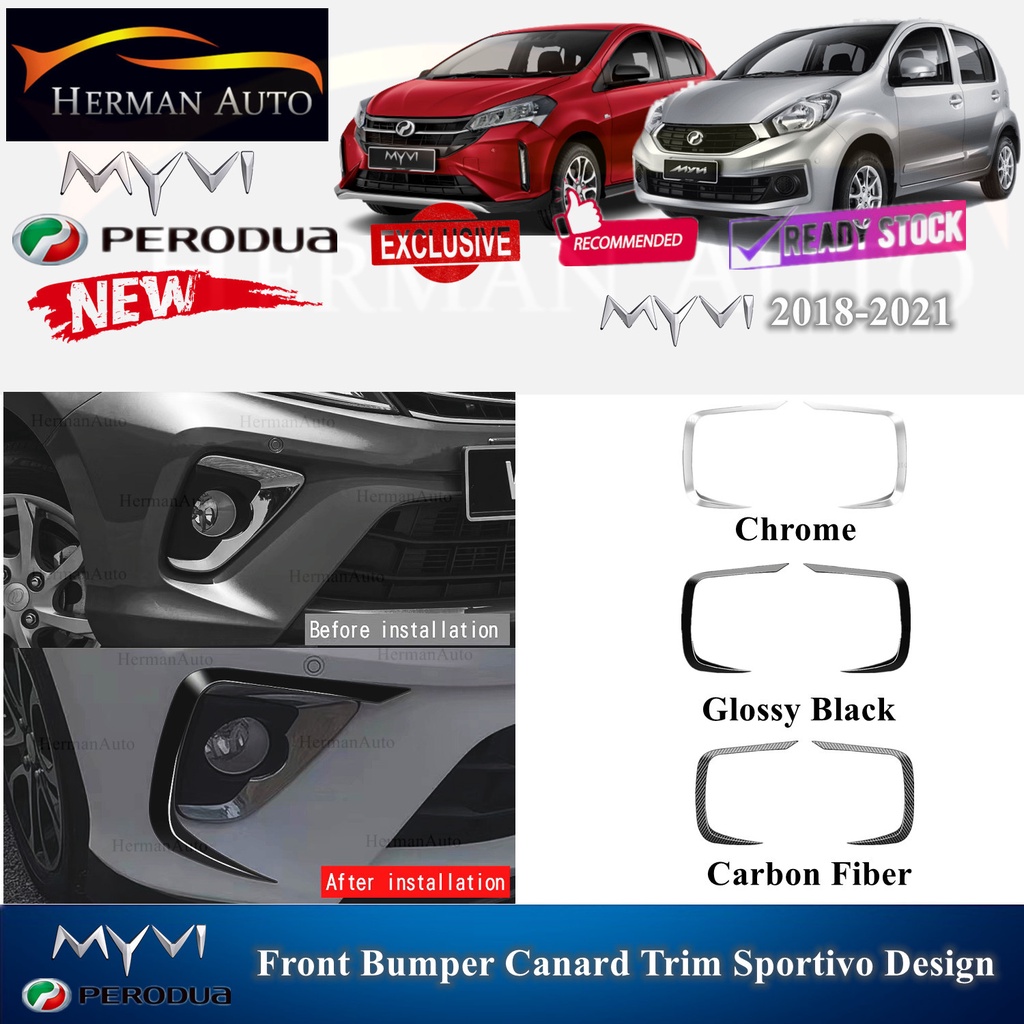 HermanAuto Perodua Myvi Gen3 GM3 2018-2021 AMG Front Bumper Canard Trim ...