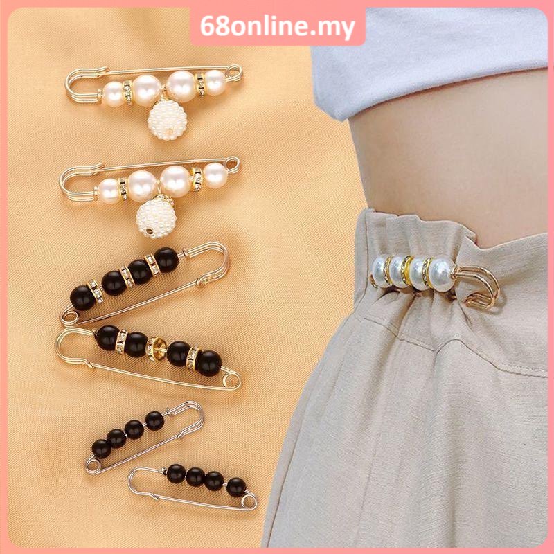 [Johor Seller] Korean Waist Adjustment Brooch Trousers Pin Buckle Pearl ...