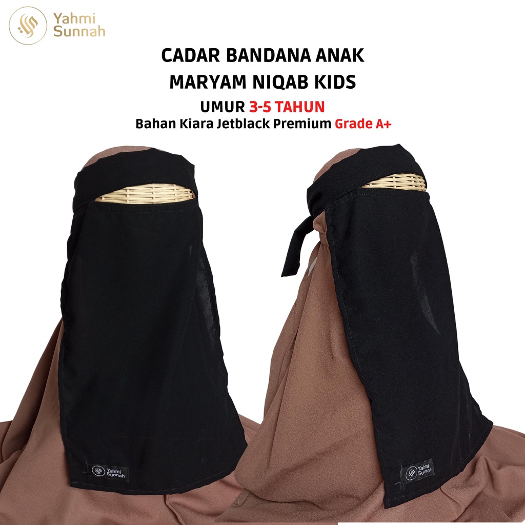Children's Veil Niqab Bandana Kiara Jetblack Premium Maryam Niqob Kids ...