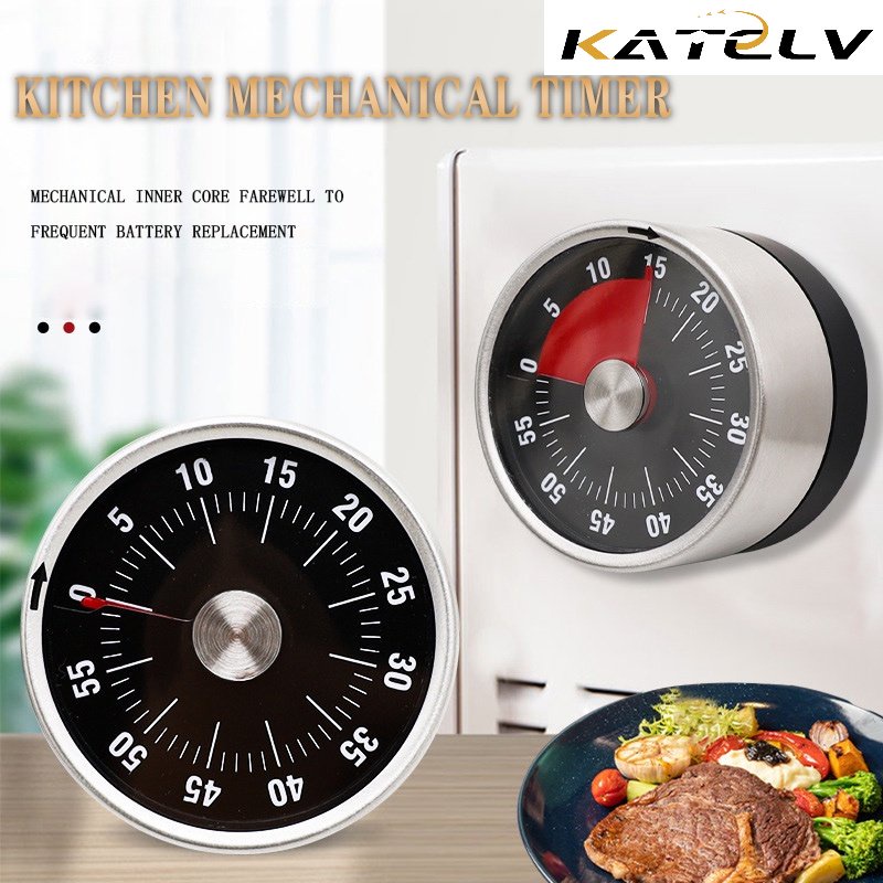 KATELV Clock Kitchen Timer Stainless Steel Timer 60 Minutes Mechanical ...