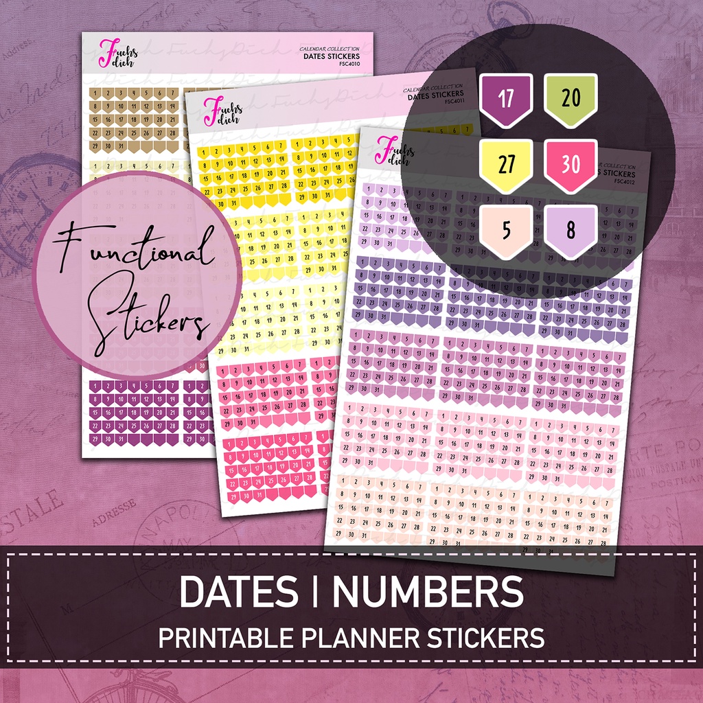 FuchsDich Printable DATES Stickers | PDF File | Dates | Functional ...