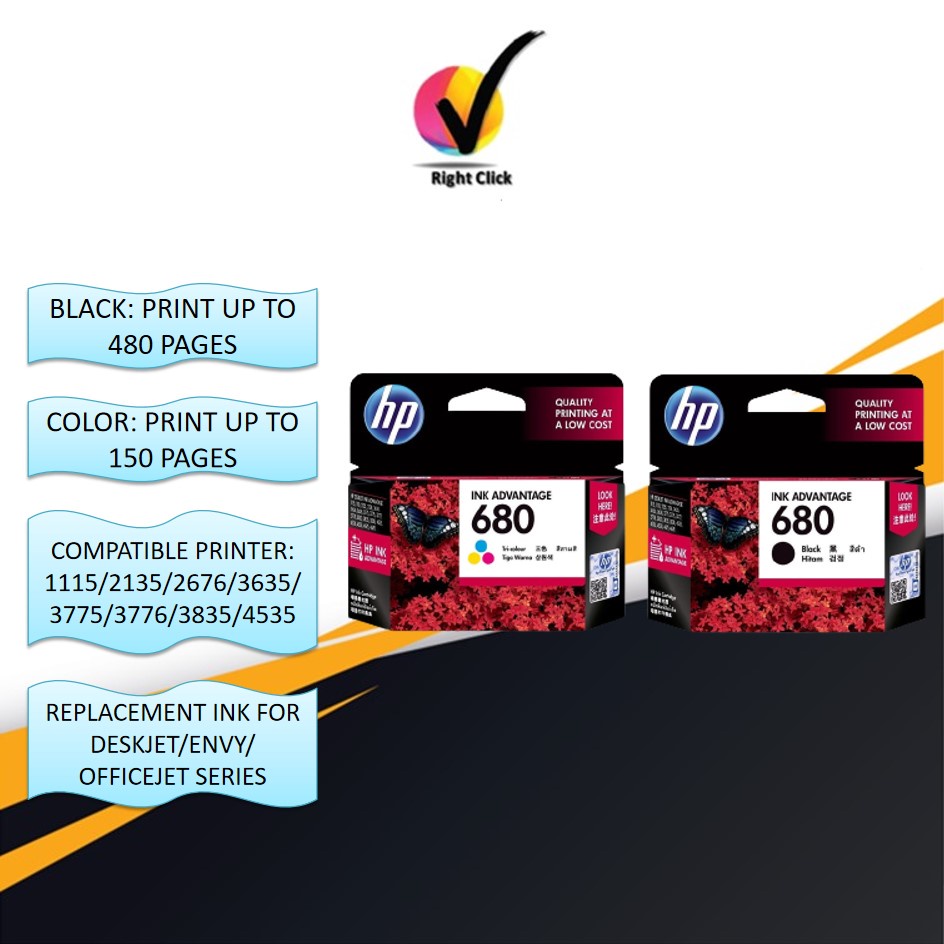 HP 680 Black Original/Tri-Color Ink Cartridge (F6V26AA/F6V27AA ...