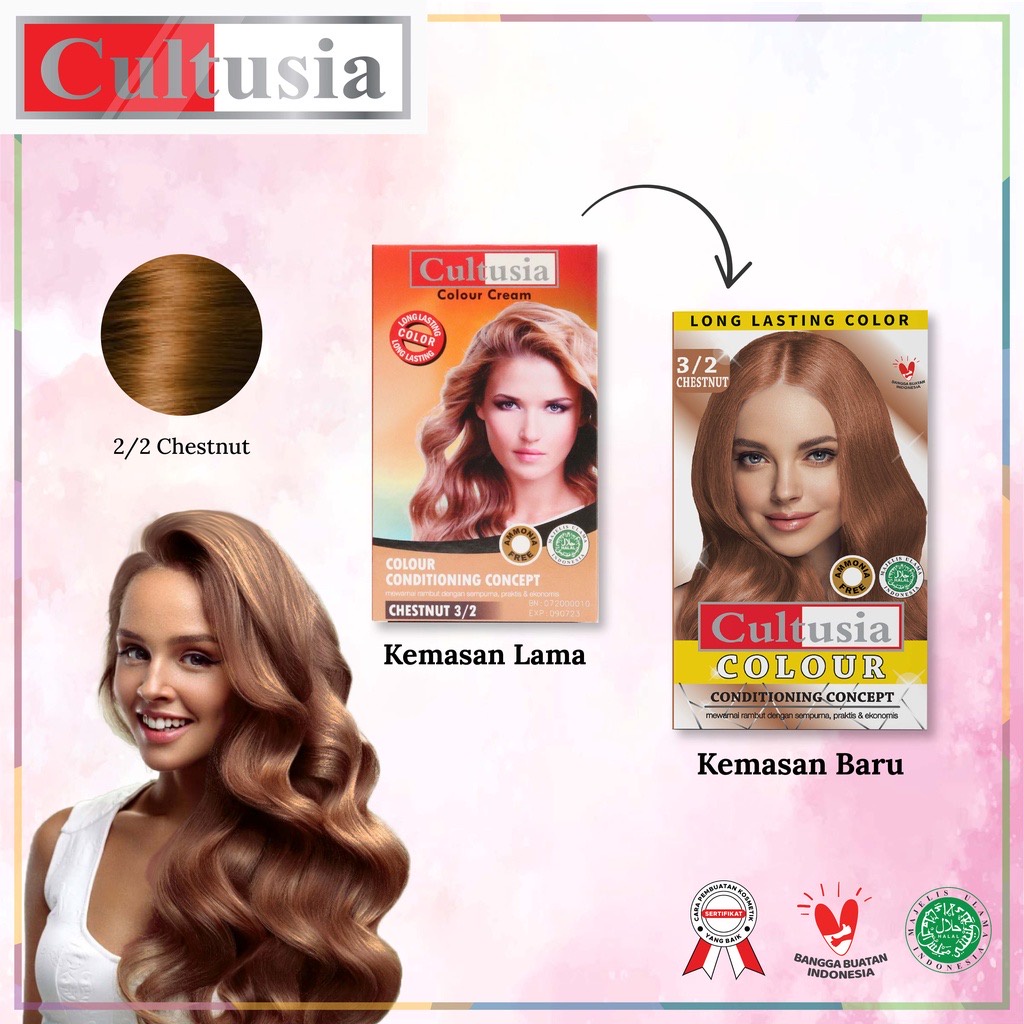 Cultusia Hair Color Halal Permanent Dye Colour Cat Pewarna Rambut ...