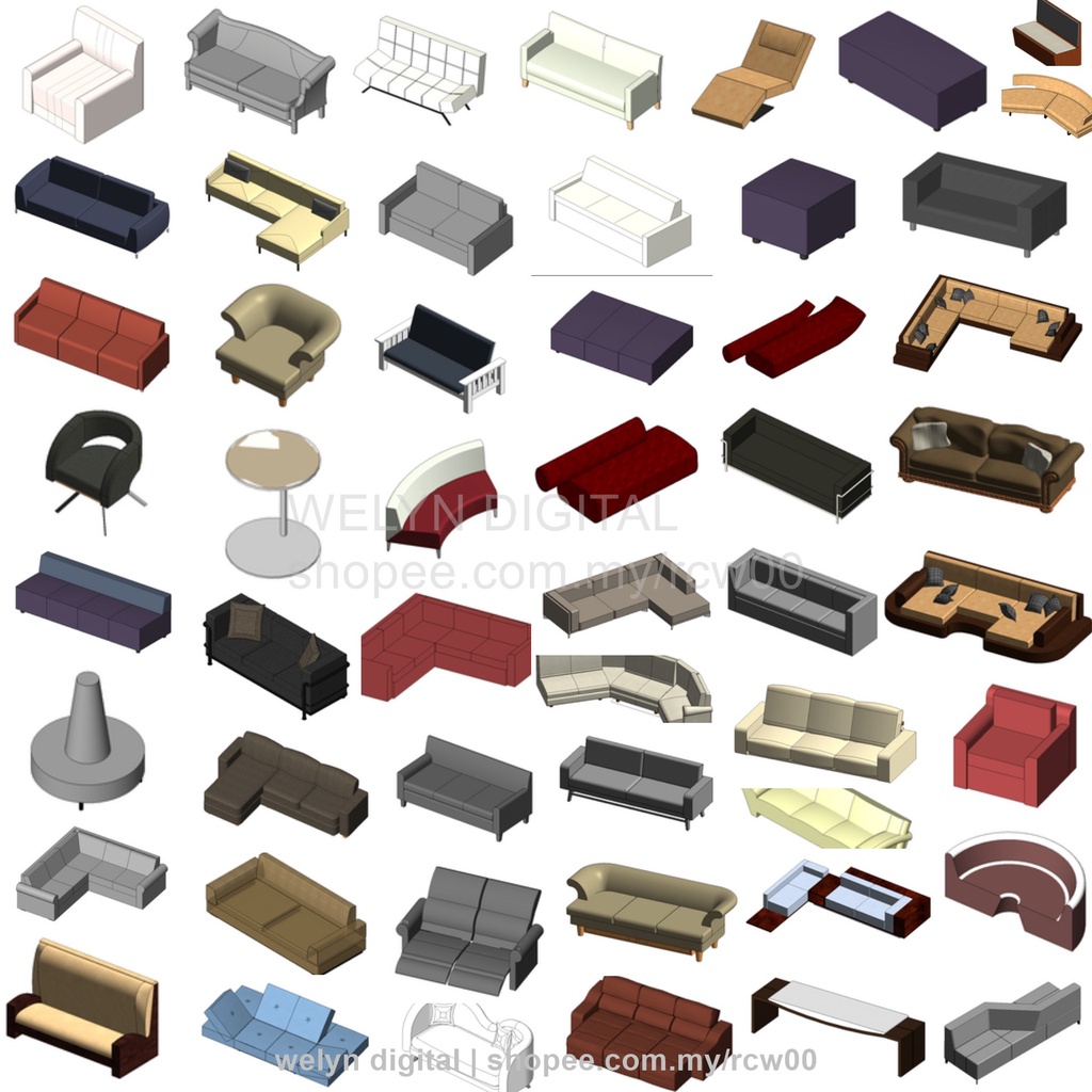Autodesk | Revit 2025 | 160 Sofa set Revit Family Files MATERIALS for Architectural Design ...