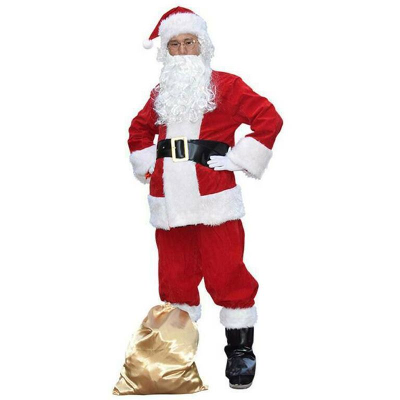 Christmas Santa Claus Cos Costume Father Flannel Suit Adult Outfit ...