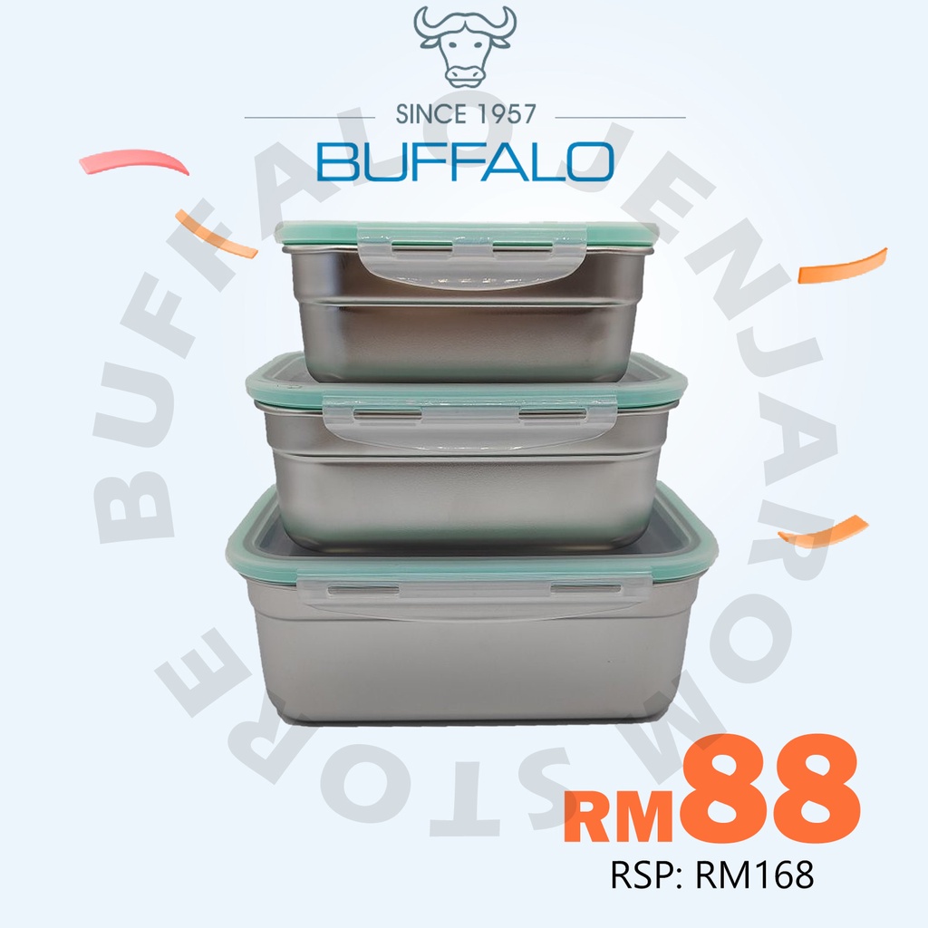 [READY STOCK] BUFFALO SUS304 3pcs Food Container Set (500ml/1000ml ...