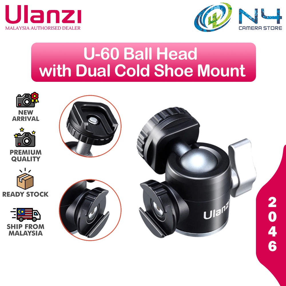 Ulanzi U-60 Mini Ballhead with Dual Cold Shoes Extension Microphone ...