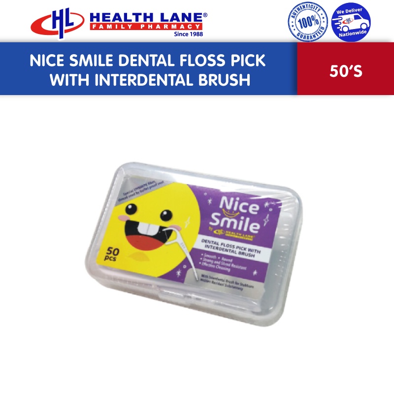 NICE SMILE DENTAL FLOSS PICK WITH INTERDENTAL BRUSH (50'S) | Shopee ...
