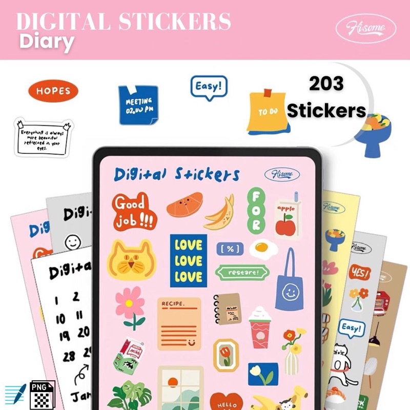 PNG / Goodnotes Diary Digital Sticker for Any Devices Notability ...