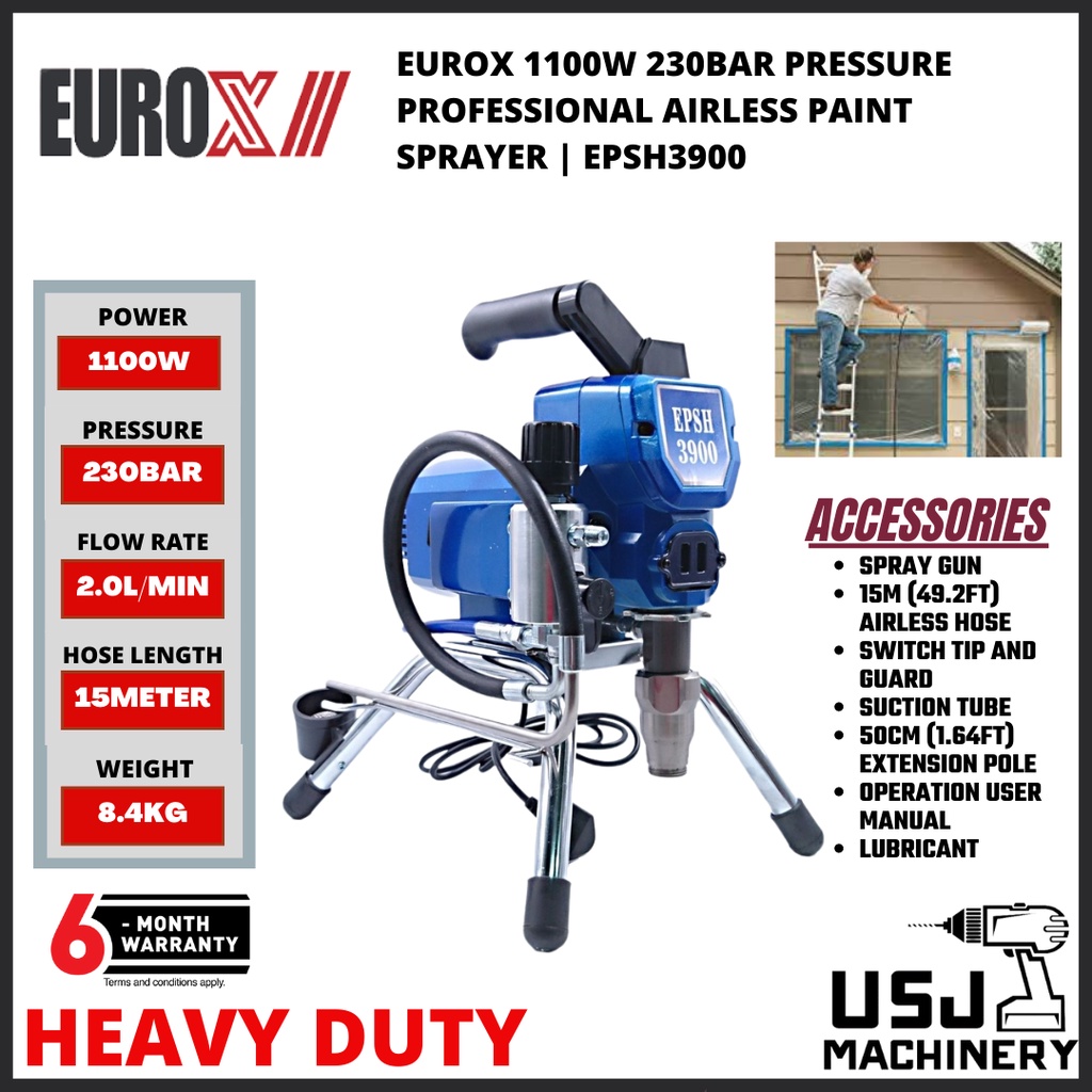 EuroX 1100W 230Bar Pressure Professional Airless Paint Sprayer EPSH3900 ...