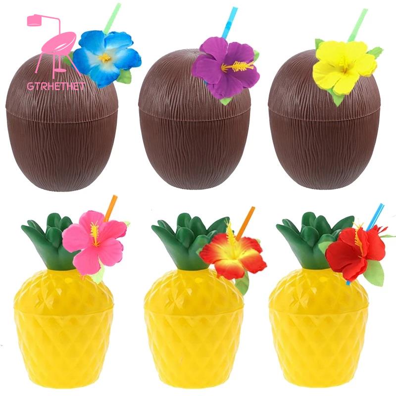 12Pcs Hawaiian Party Coconut Pineapple Cups Luau Party Summer Beach ...