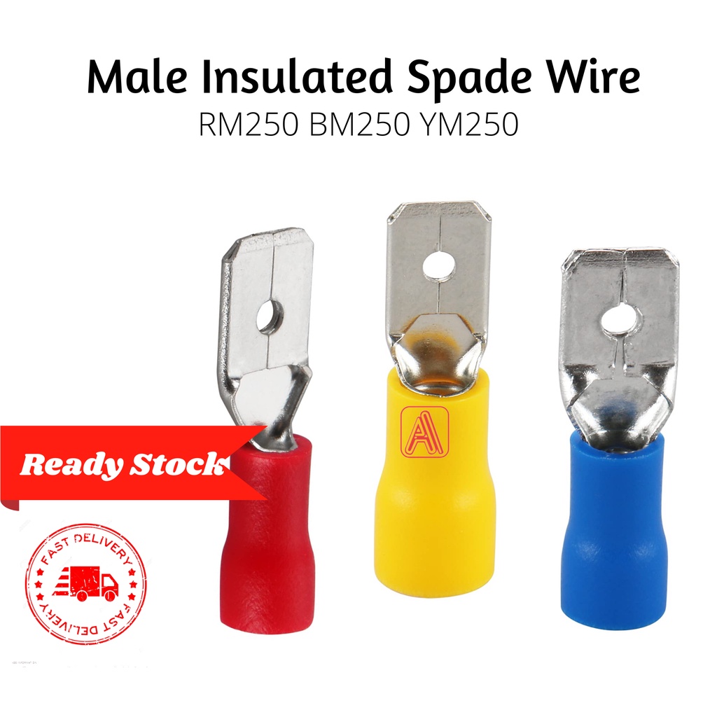 (100PCS) Terminal Male Insulated Spade Wire Connector Electrical Crimp ...