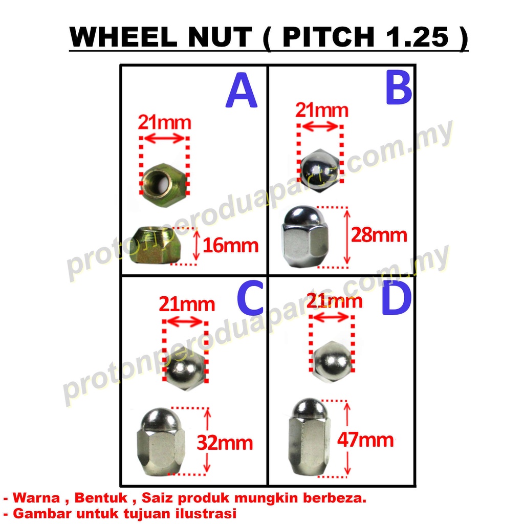 Wheel Nut Nat Tayar ( Pitch 1.25 ) | Shopee Malaysia