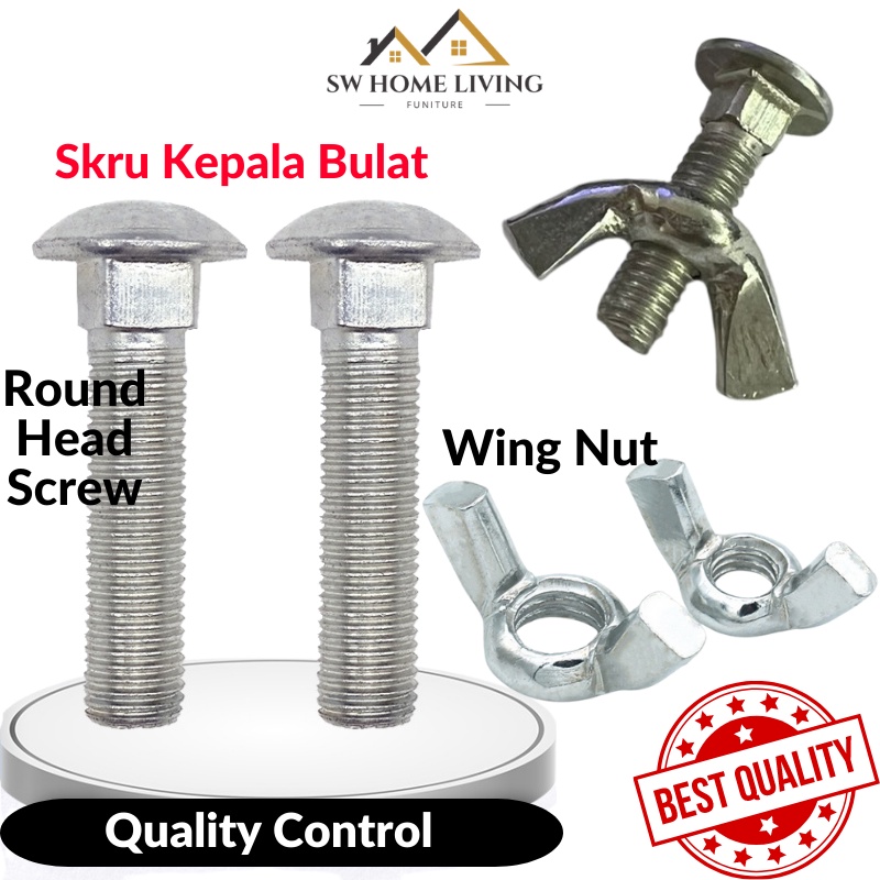 SW 30pcs M5 X 15MM Round Head Screw Skru Kepala Bulat 30 biji Wing Nut ...