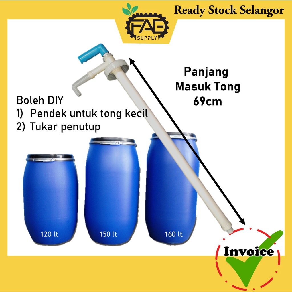 Manual PUMP DIY for jerry can blue drum tong biru 50L 120L 150L 200L extra panjang | Shopee Malaysia