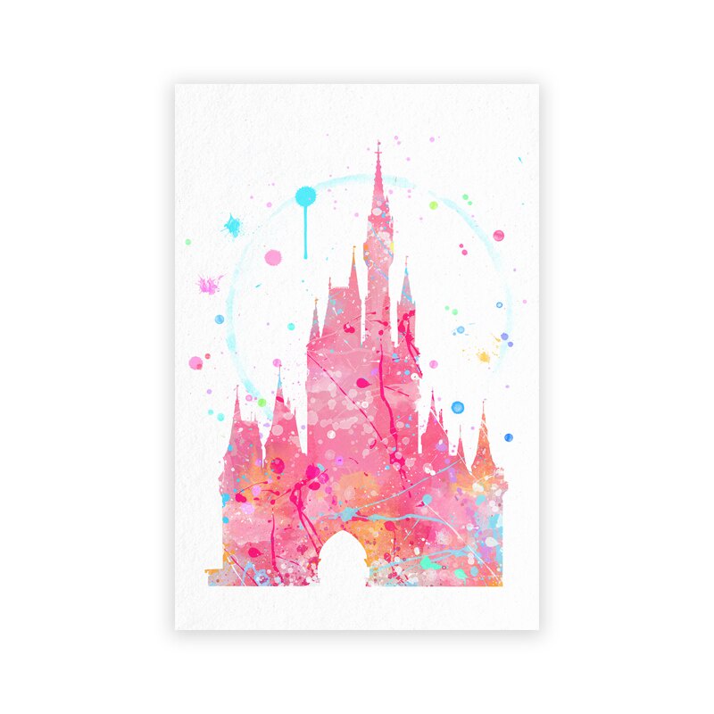 Watercolor Disney Princess Castle Print Cinderella Cartoon Poster Magic ...