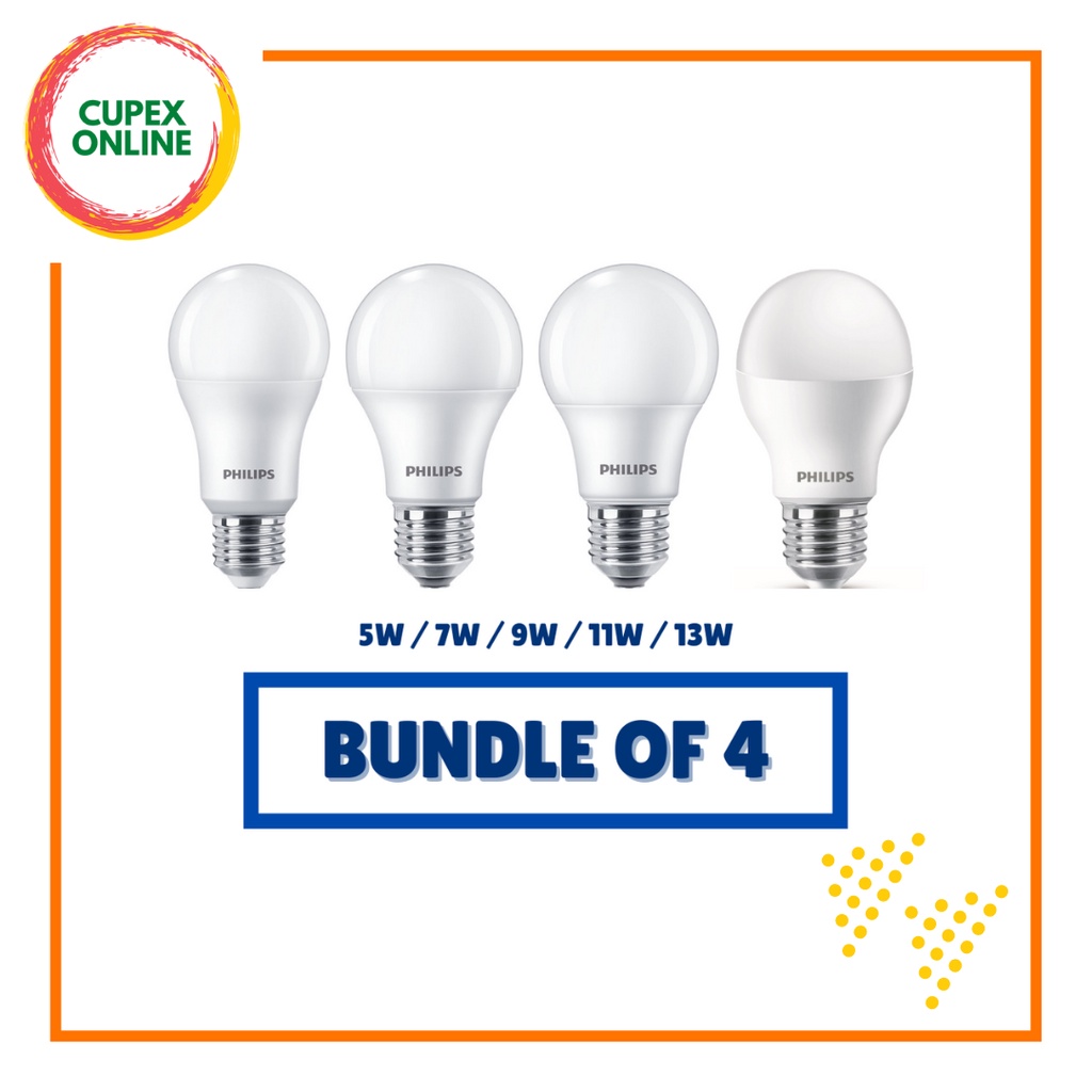 [SAVER COMBO OF 4 PCS] PHILIPS Essential LED Bulb E27 5W 7W 9W 11W 13W Warm White Cool Daylight ...