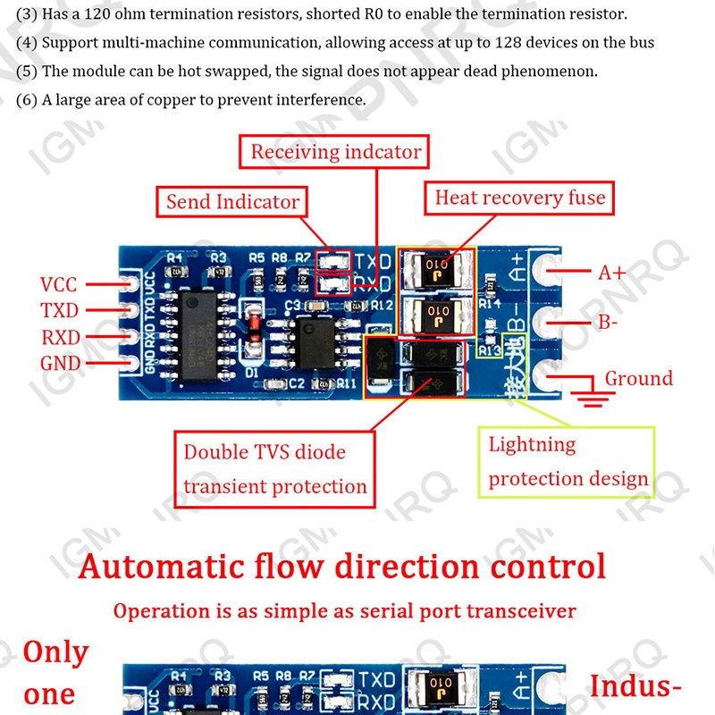 TTL turn RS485 module 485 to serial UART level mutual conversion hardware automatic flow control ...