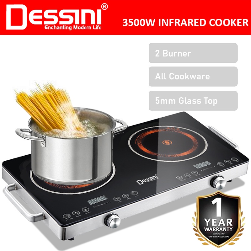 DESSINI ITALY Infrared Ceramic Cooker Hob Touch Control Panel 2 Burner ...