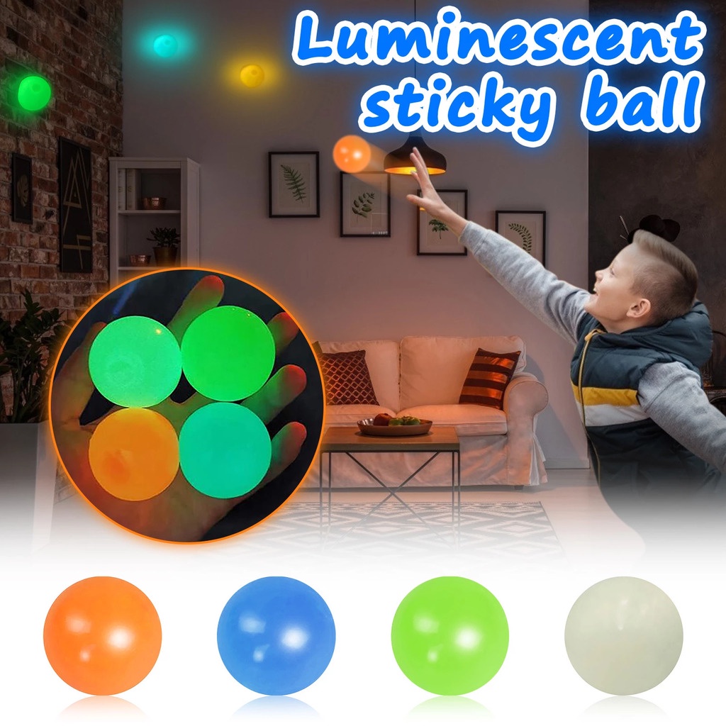 1Pcs Stick Wall Ball Glowing Globles Fidget Toy Squash Sticky Target ...