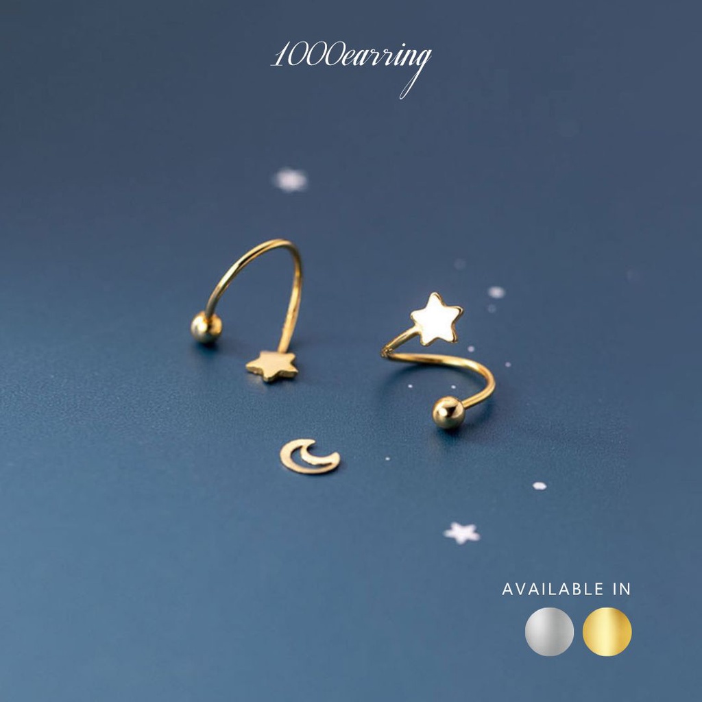 1000earring 925 Sterling Silver Paris Star Spiral Stud Earrings - Gold ...