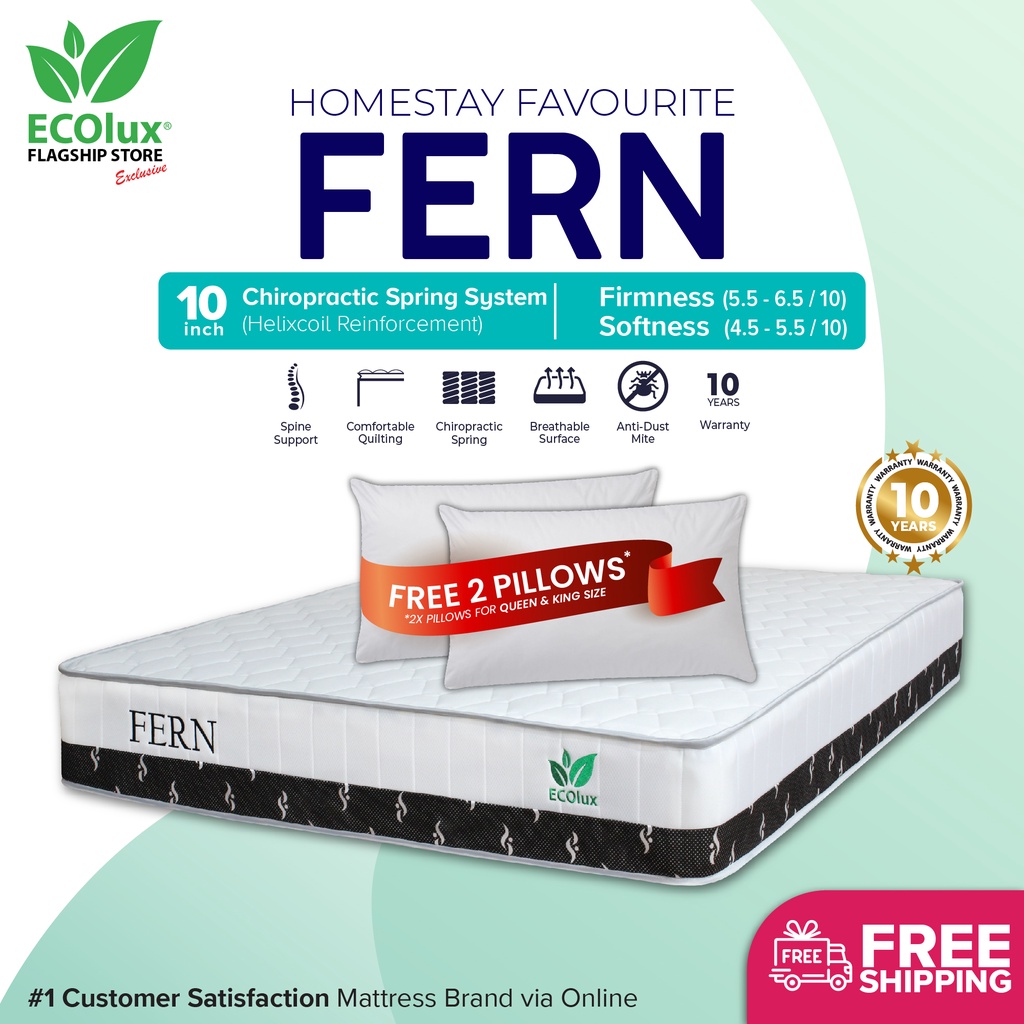 FREE SHIPPING Ecolux Fern 10inch Chiropractic Spring Mattress/Tilam - King/Queen/Single/Super ...