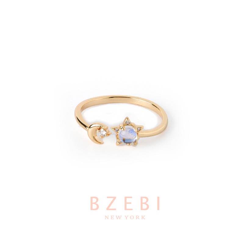 BZEBI Aurora Opal Ring 18k Gold/Platinum Adjustable Band Trendy Korean ...