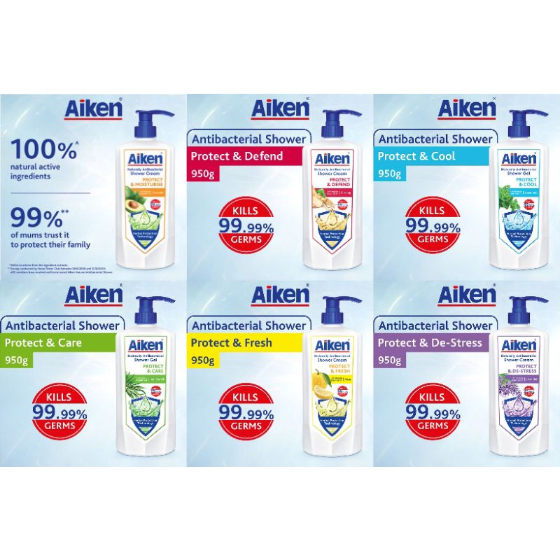 Aiken Shower Creme Antibacterial 950G Pump Botol /800G Refill Pack ...