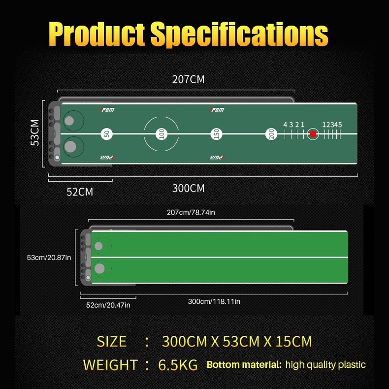 PGM Indoor multi-mode mini 3m golf putting mat with adjustable slope auto ball return track ...