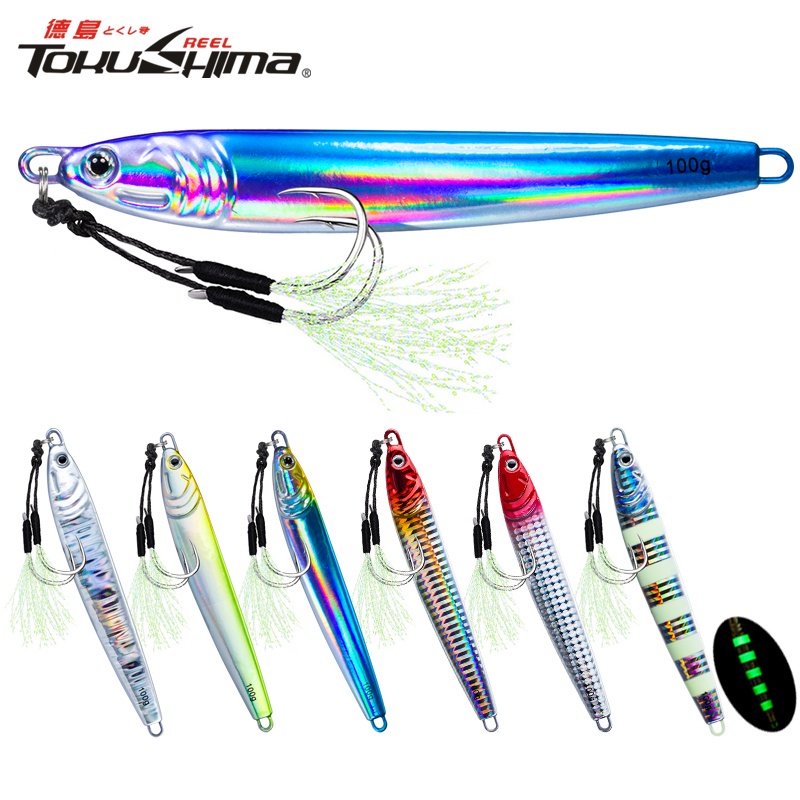 1Pcs 40g 60g 80g 100g Luminous Fast Jigging Casting Lure 7Colors Fishing Metal Jig Bait With ...