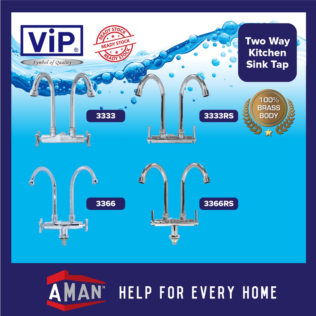 ViP 2-Way Pillar Tap Wall Tap Arc Kitchen Sink Tap 100% Brass Body ...