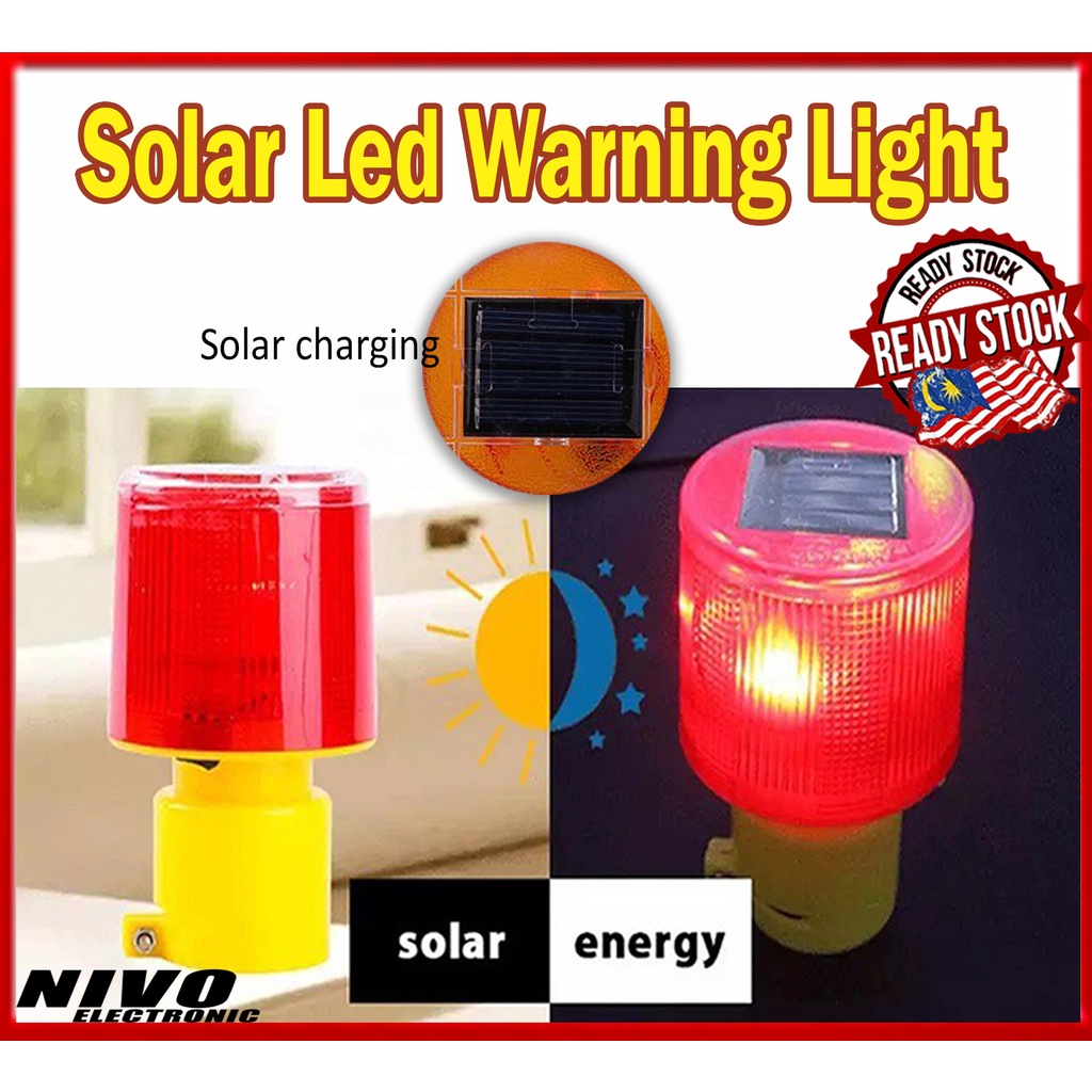 🔥 READY STOCK 🔥 Solar Warning Signal Light 🚨 SOLAR Powered Flashing LED ...