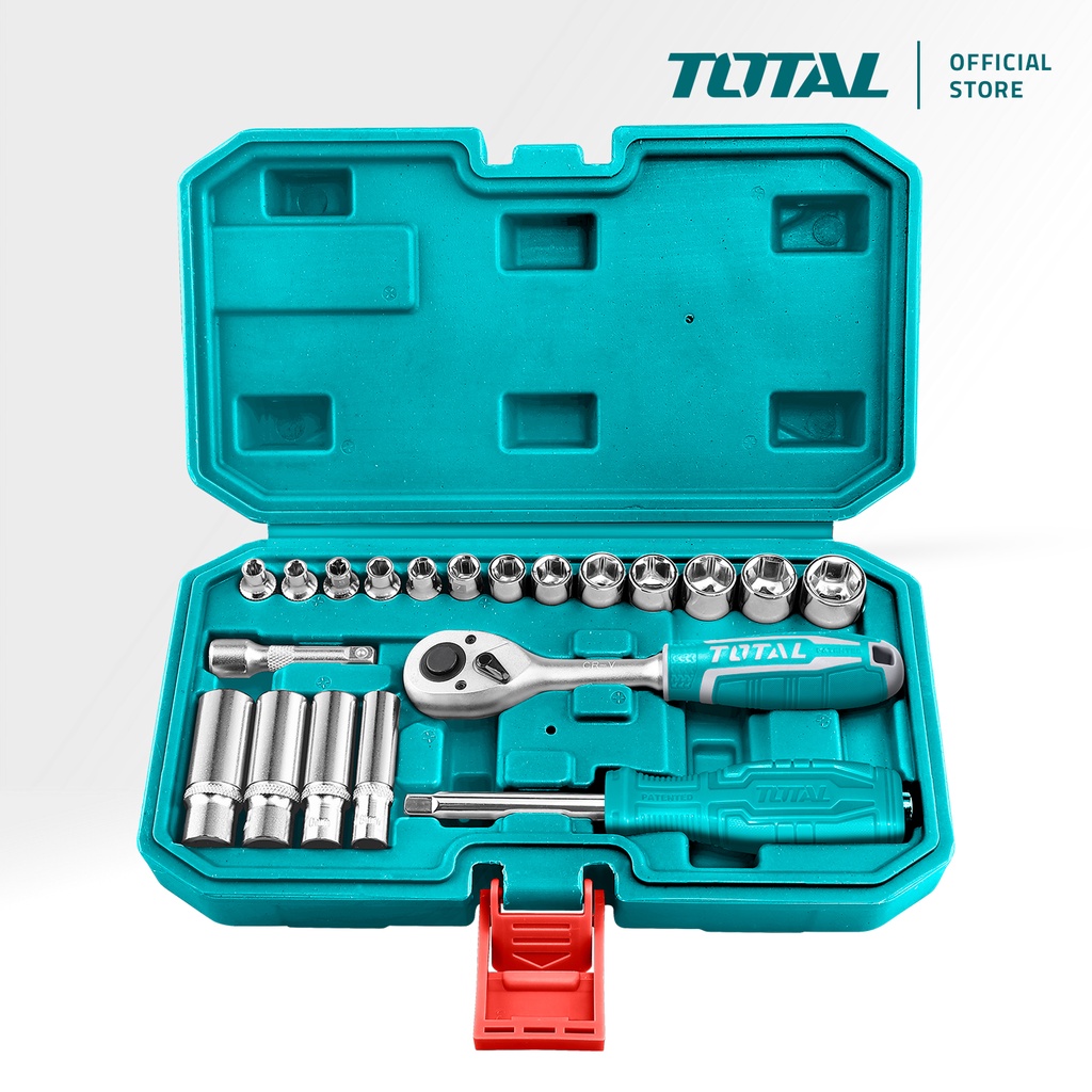 TOTAL Socket Set (1/4"/20 Pcs) w/ Dr. Rachet wrench (45T) + Extension ...