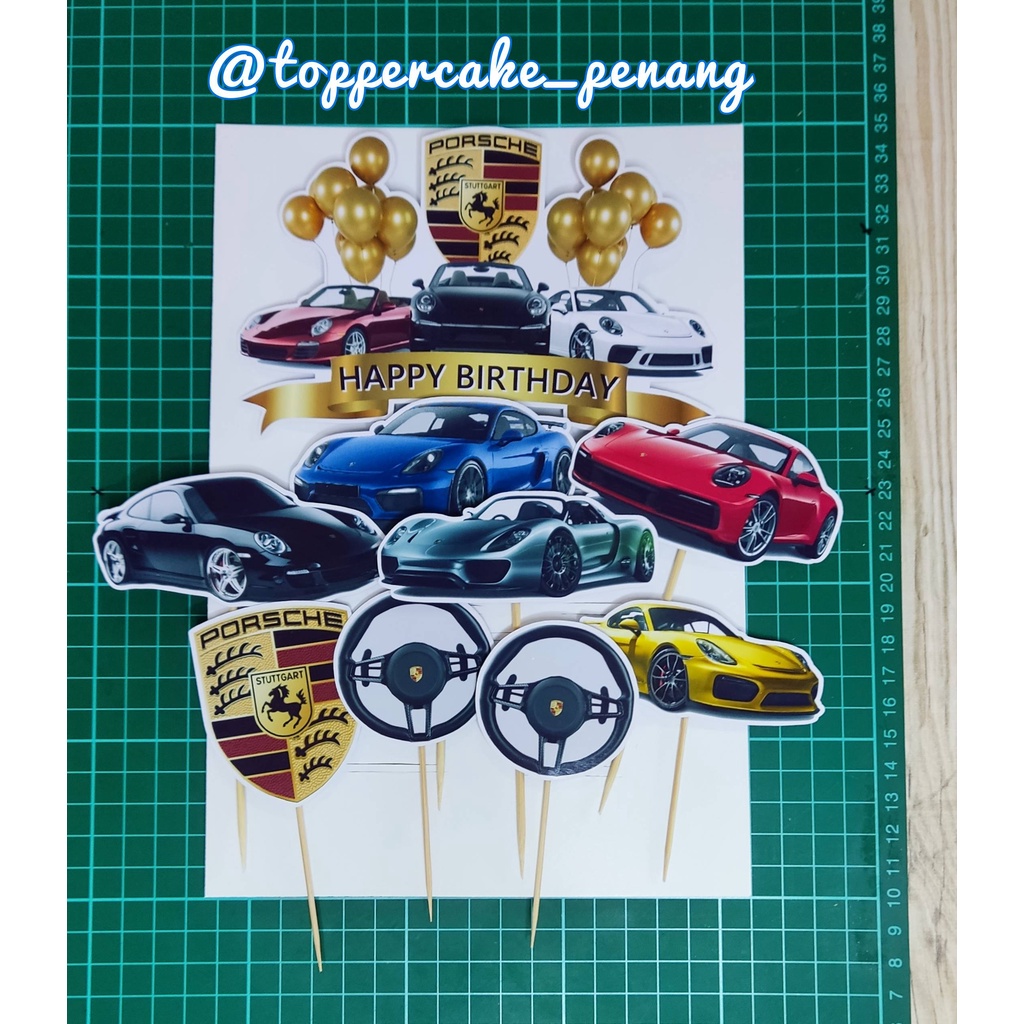 Porsche Car Happy Birthday Decoration Set Cake Topper for Birthday Cake ...
