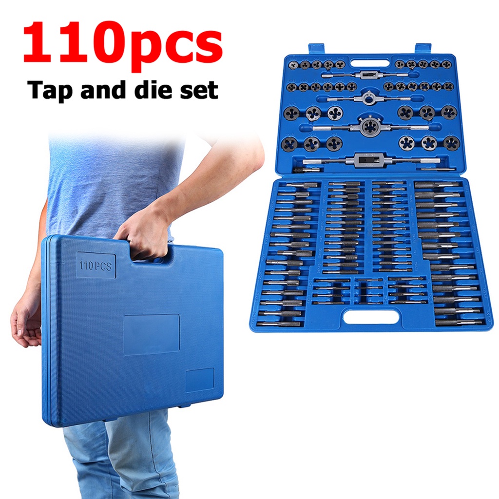 110Pcs Hand Tap and Die Set Metric Tap Die Set Hand Threading Tool ...