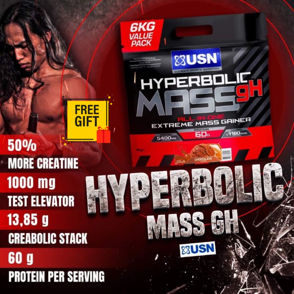 USN Hyperbolic Mass gH 4kg 6kg All-In-One Extreme Weight Gainer ...