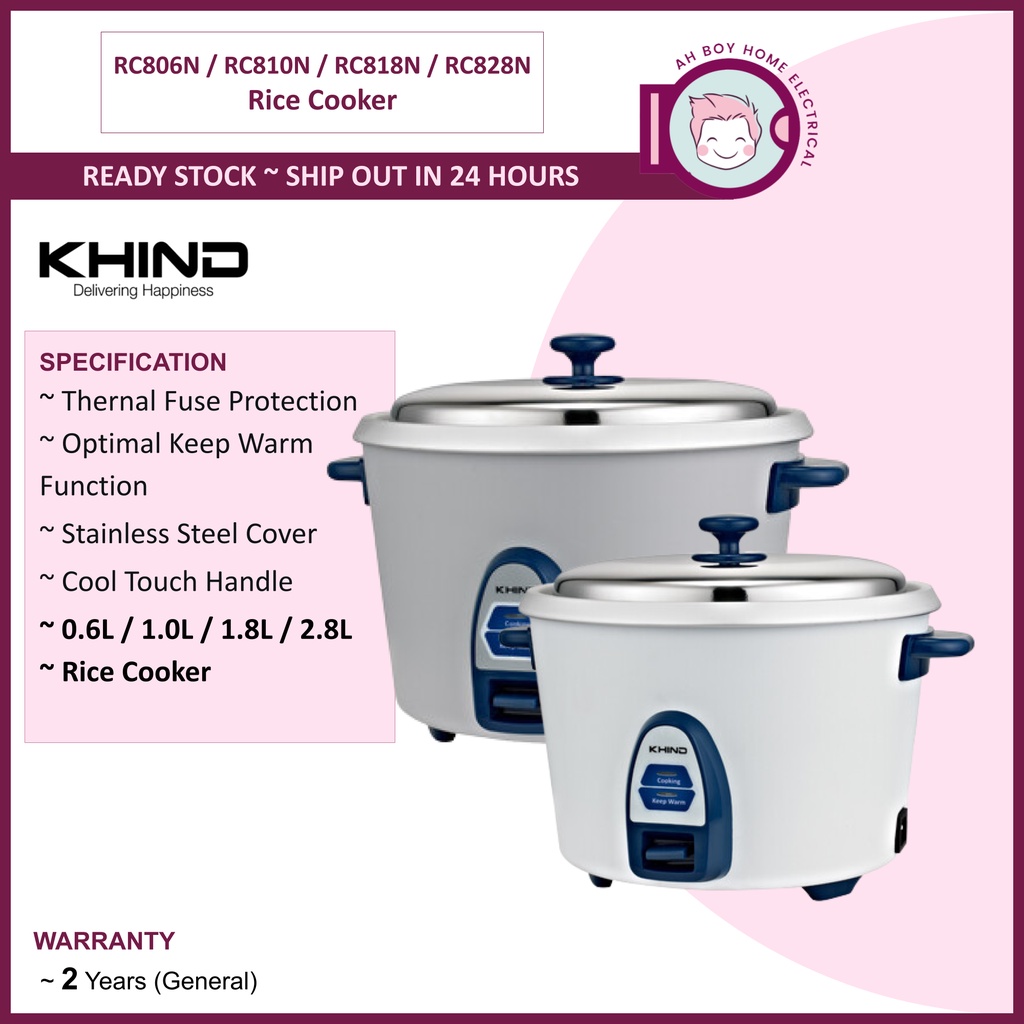 Khind Rice Cooker 0.6L / 1.0L / 1.8L / 2.8L ( RC806N / RC810N / RC818N ...