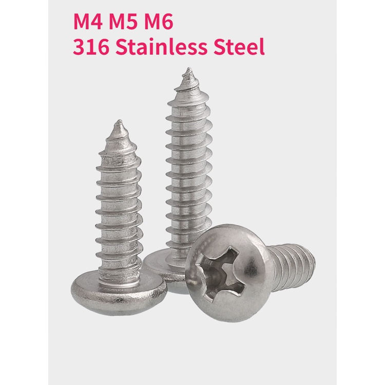 M4 M5 M6 316 Stainless Steel Cross Round Head Self-tapping Screw Pan ...