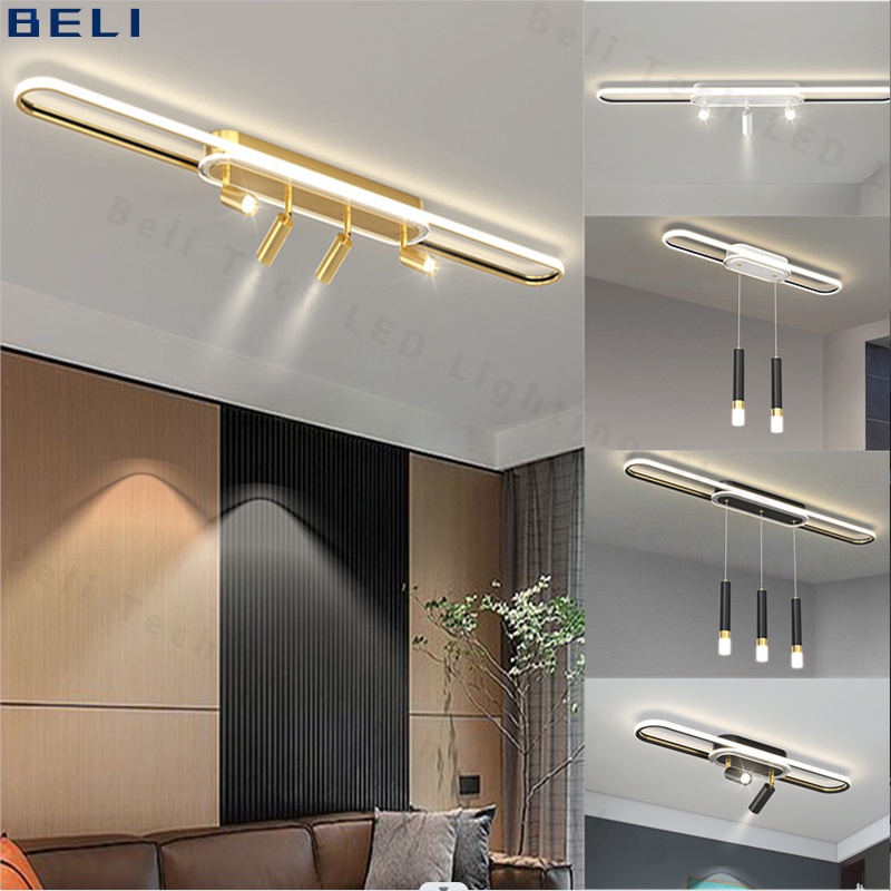 Modern Led Ceiling Lamp With Spotlights Gold White Black Long Strip ...