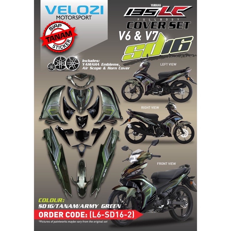 YAMAHA LC LC135 V4- V7 ARMY GREEN LUMUT MATELIC PATTERN LINE 2022 ...