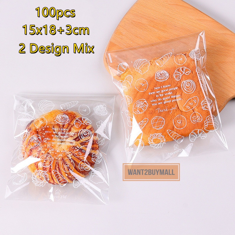 100pcs Self Adhesive Bread Cake Bakery Food Transparent Opp Plastic ...