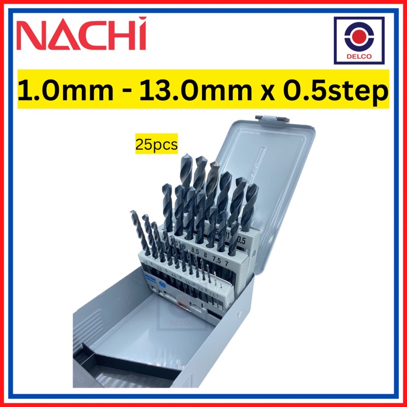 NACHI JAPAN (1mm - 13mm x0.5 step) DRILL BIT SET - 25PCS HSS DRILLS BITS SETS | Shopee Malaysia