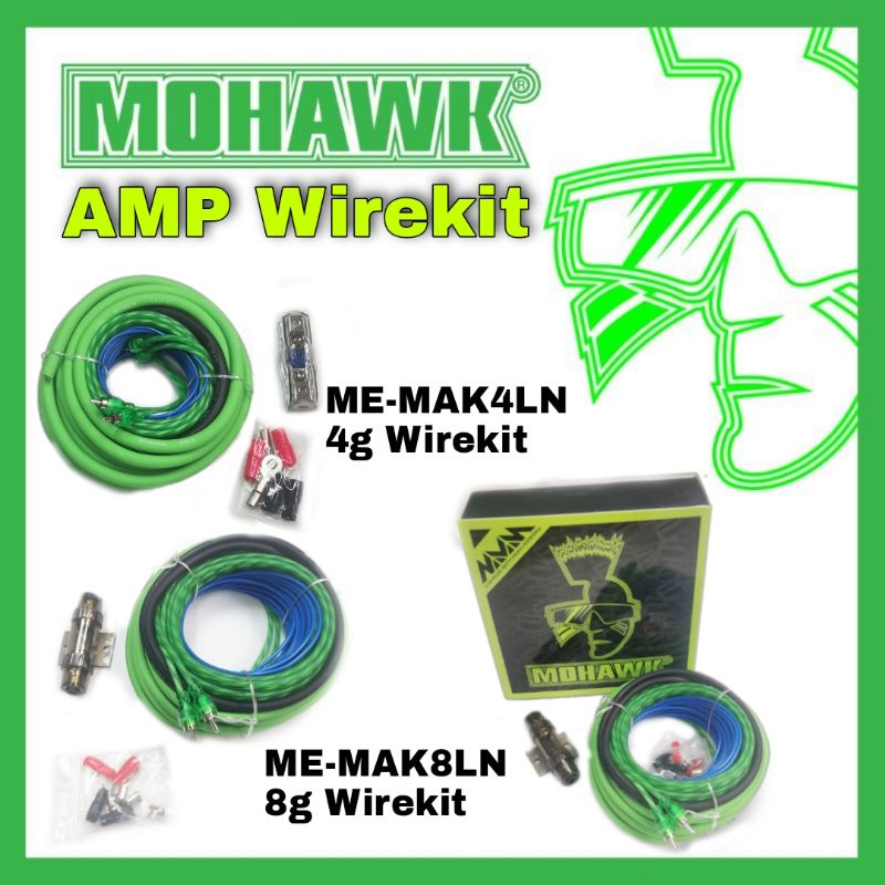 Mohawk ME Green Amplifier Wire Kit Car Audio Amp RCA fuse 60A 4GA 8GA ...