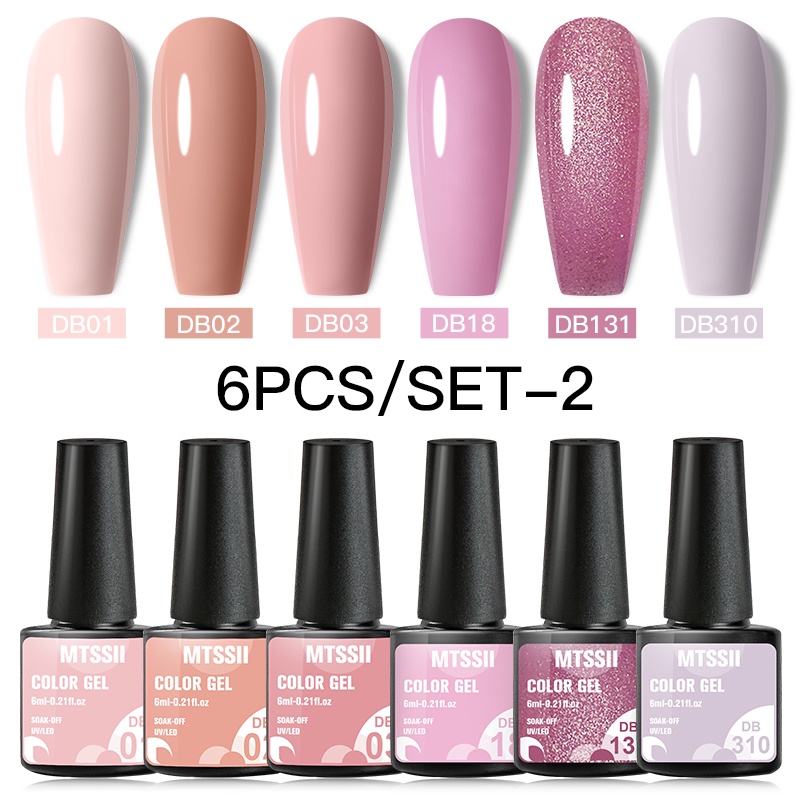 Mtssii Gel Nail Polish Set Semi Permanent Hybrid Gel Varnish Base Top Coat Soak Off UV LED Nail ...