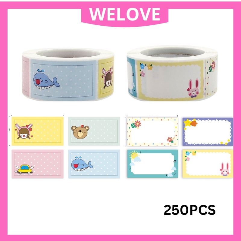 WELOVE 250pcs Rectangle Name Tag Stationary Label Sticker Kindergarten ...